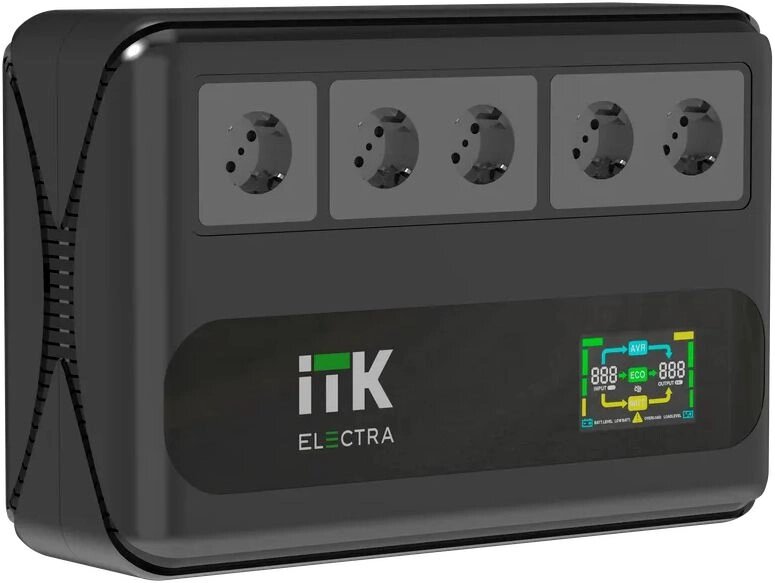 ИБП ITK ELT5-600VA-1-001 мощность 360Вт 600ВА, интерфейс USB, информационный LCD-дисплей