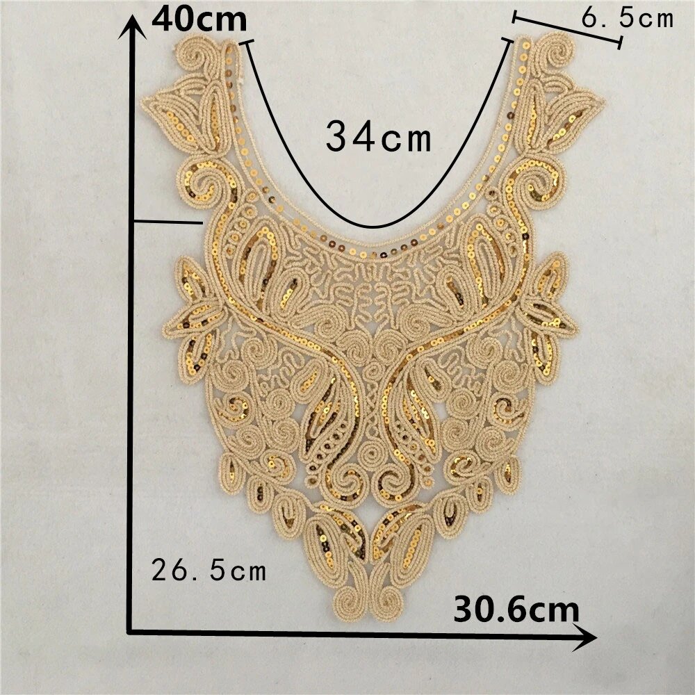 Золотой вышитый воротник из полиэстера, style 2050, 1pcs