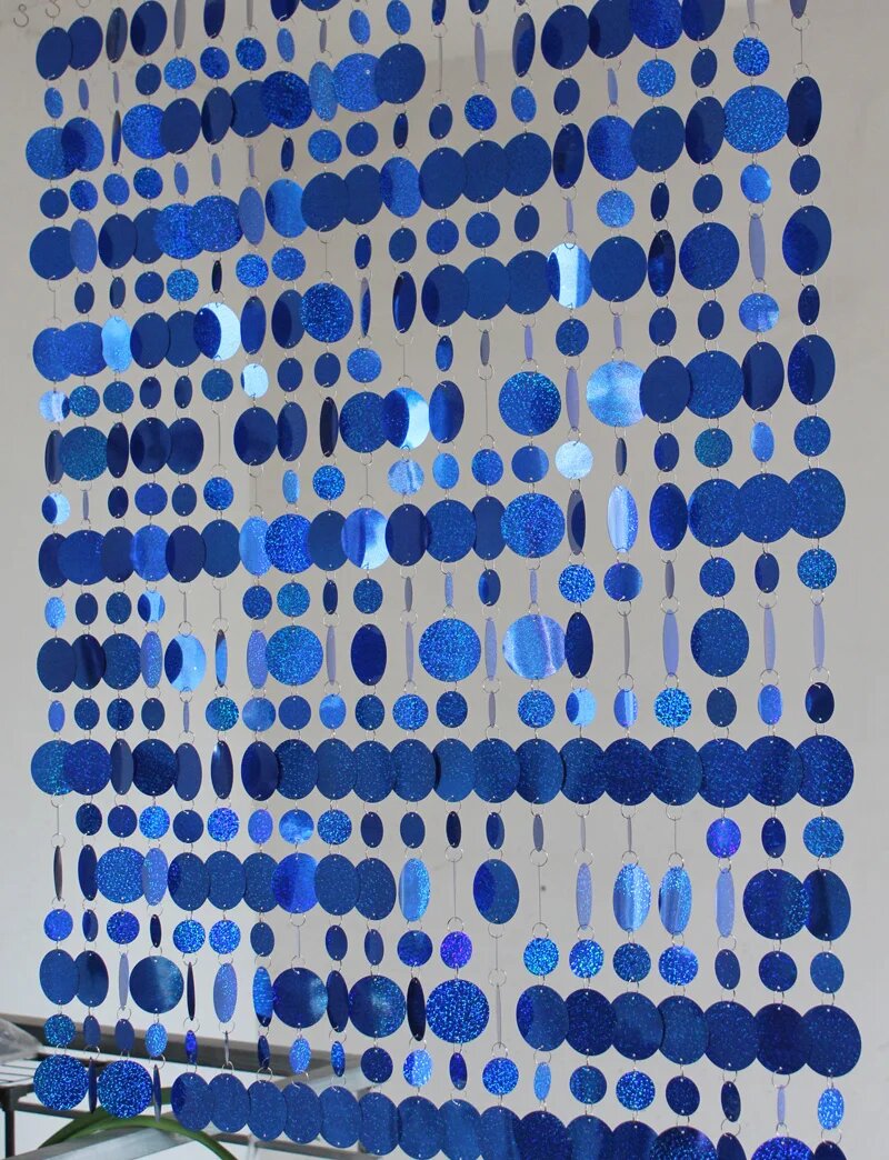 ПВХ занавески с пайетками, 5 полосок Синий, Laser Blue