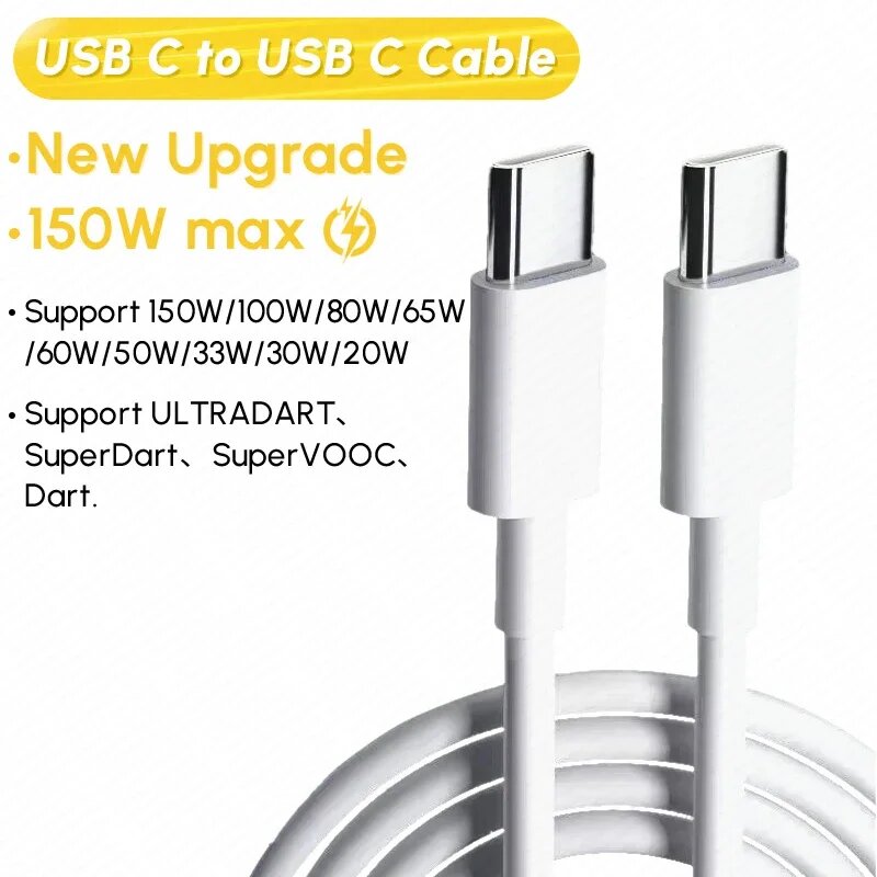 Оригинальный кабель для быстрой зарядки OPPO Type C Supervooc 80 Вт 65 Вт OPPO Find X9 X5 X6 X3 Pro Neo N2 Reno 10 6 8 7 Pro A77 A78 Usbc Vooc 1 м, 150w c to c cable