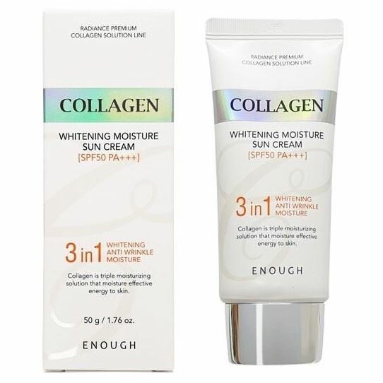 Крем Enough Collagen 3 in 1 SPF50 PA+++, Солнцезащитный осветляющий с морским коллагеном, 50 мл