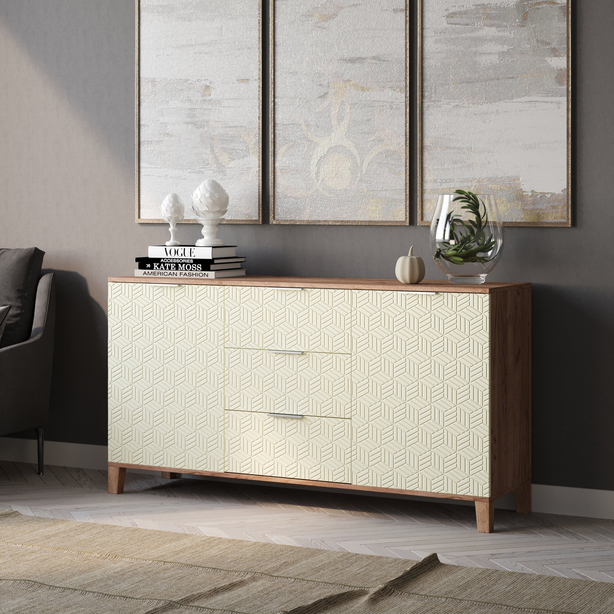 Комод для одежды большой в спальню, в прихожую, узкий с ящиками Марвин - 4 Тирамису, 140х80х40 см