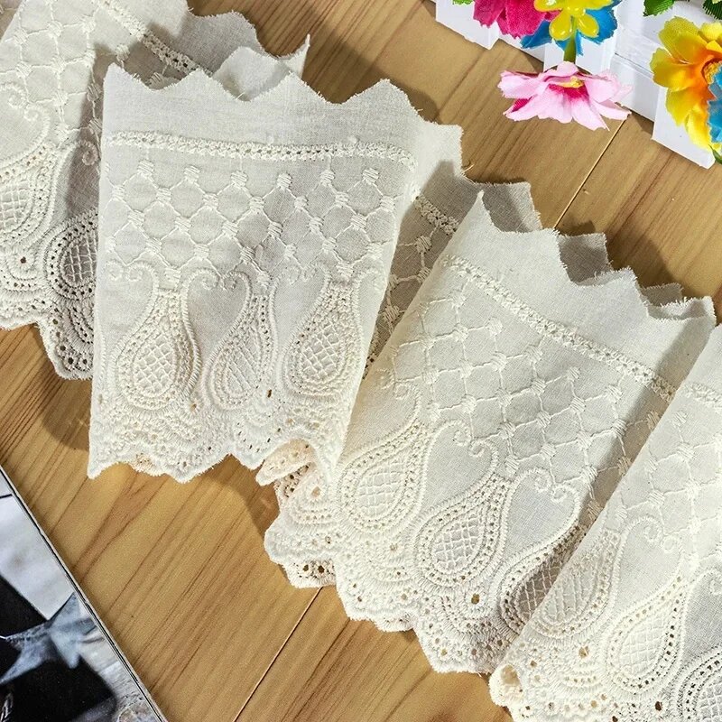 Кружевное полотно из хлопка QRTRIM, белый, бежевый, черный, 11см Белый, Beige