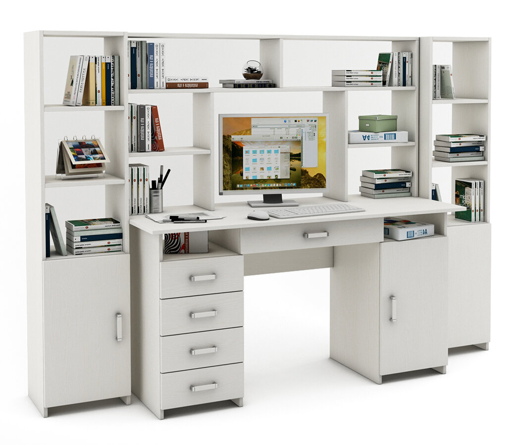 Стол письменный, компьютерный для школьника "Лайт (Ньюкасл) 8Я", 213,4x60x149,2 см, надстройка, ЛДСП