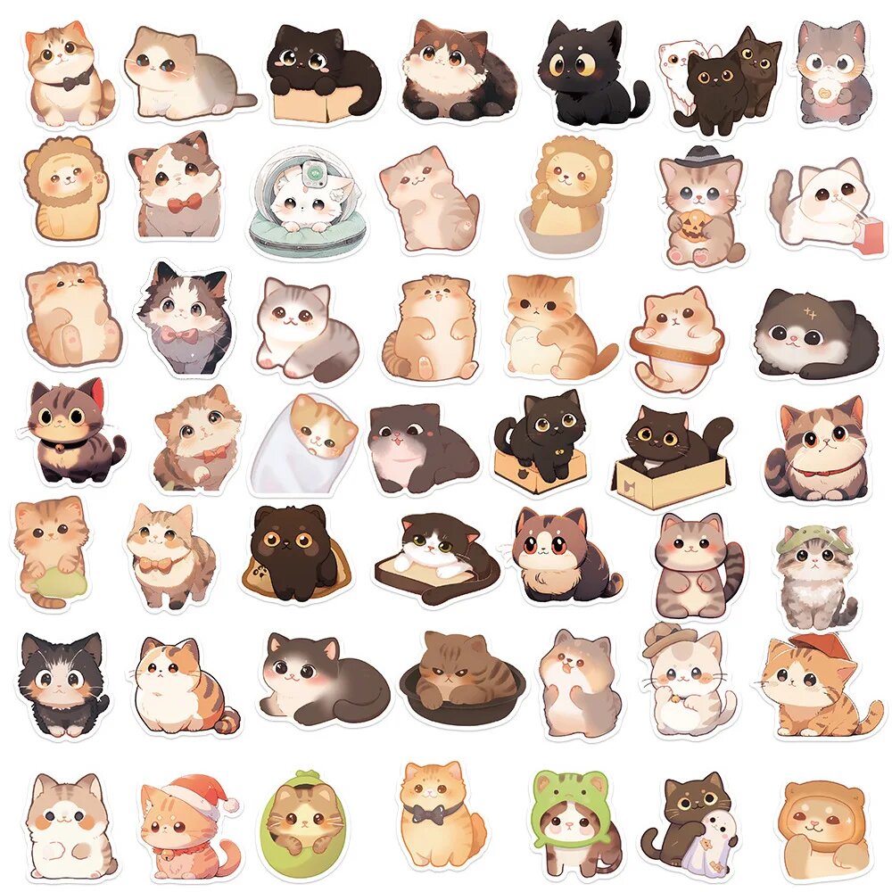 50 шт. Наклейки с кошками из ПВХ