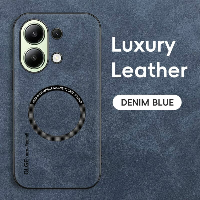 OLGE Роскошная кожа MagSafe чехол Для Xiaomi Redmi Note 13 4G (Сяоми Редми Нот 13 4G) кожаный