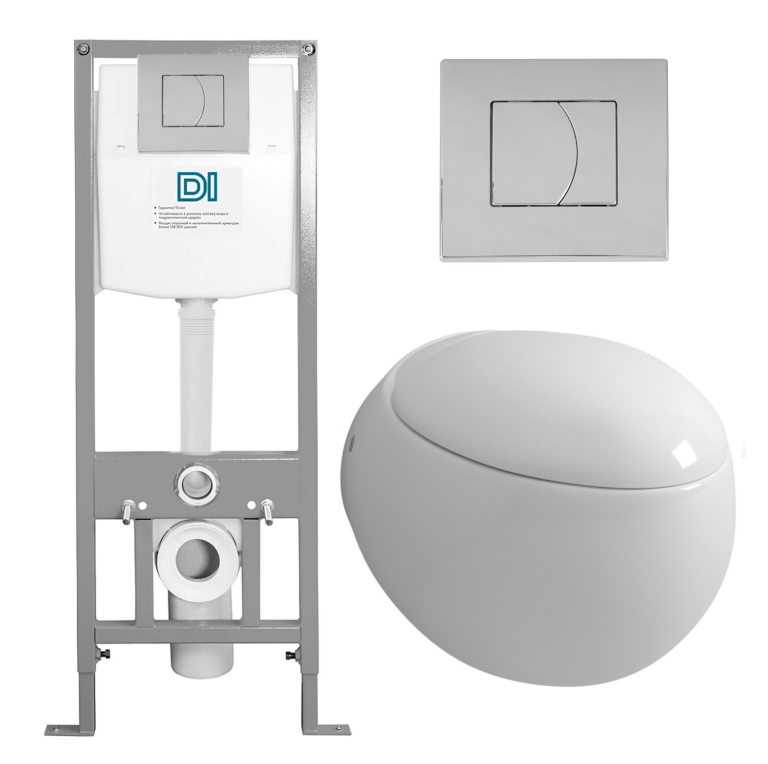 Комплект 3 в 1 инсталляция DI + Подвесной унитаз Grossman GR-4442 с кнопкой хром Тип 2-Х-DI + GR-4442
