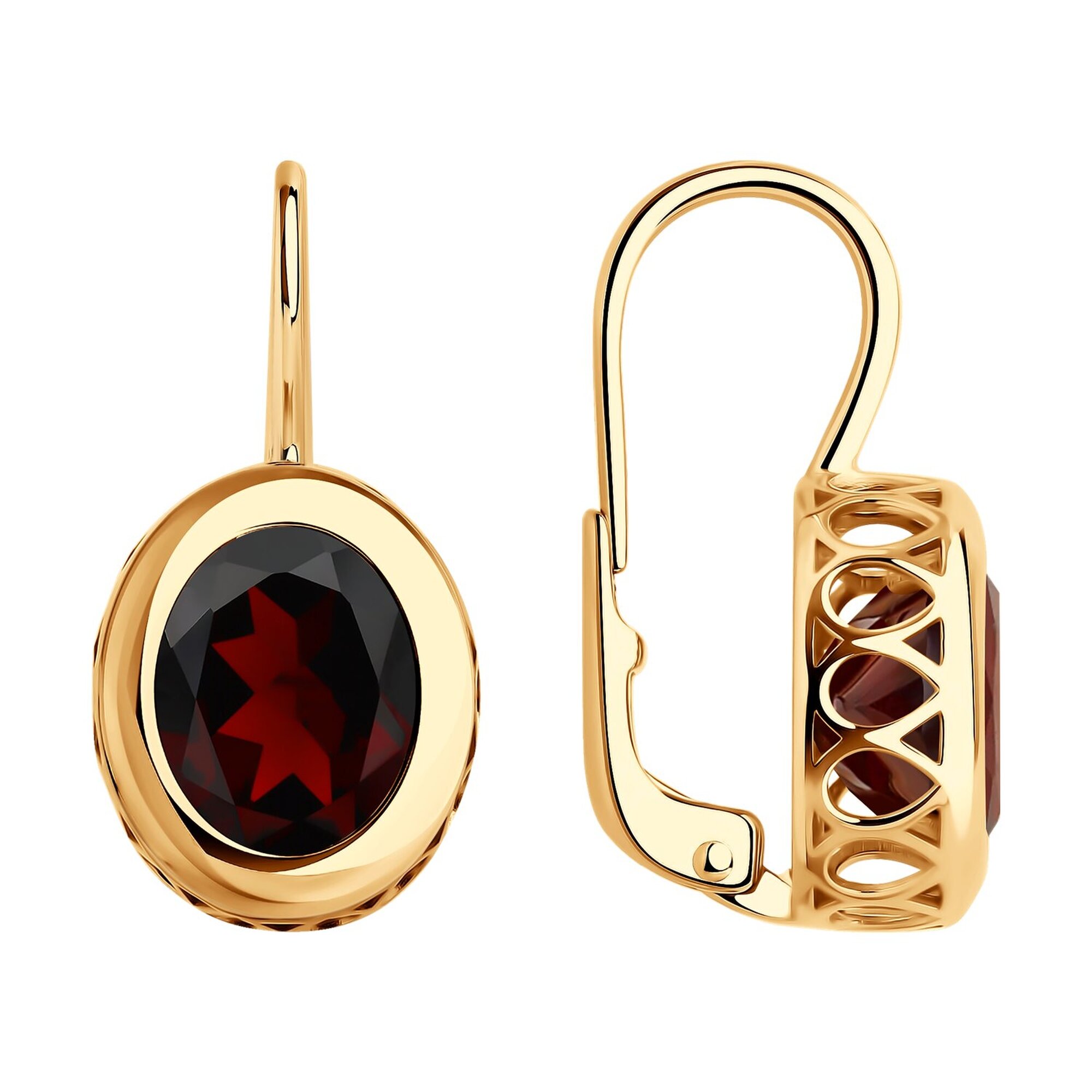 Серьги, красное золото, 585 проба, гранат