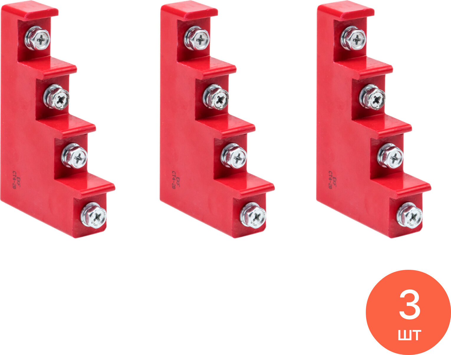 Изолятор EKF / ЕКФ PROxima шинный Лесенка, из пластика, красный, 4 полюса 300А 6кВ, plc-sl-300 / электрика (комплект из 3 шт)