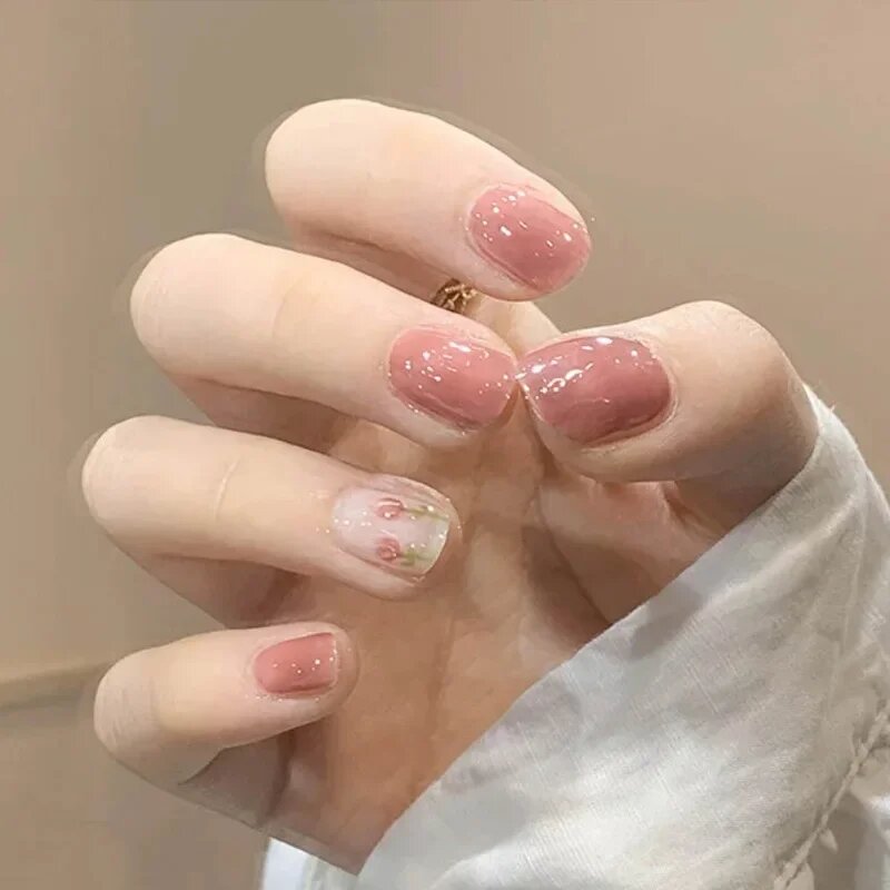 Накладные ногти розовые с рисунком, 24 шт. Color: 6154