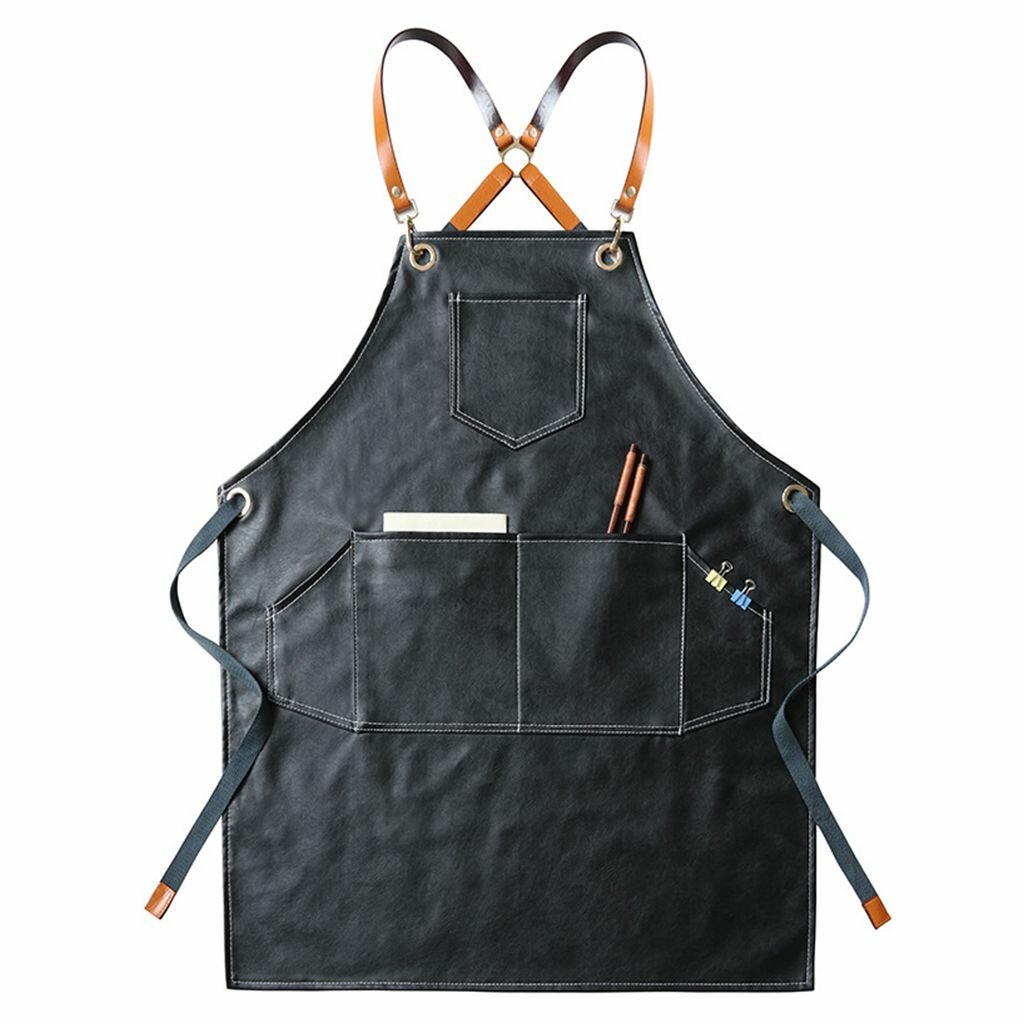 Фартук, Кожаный безрукавный фартук - черный, 1 шт