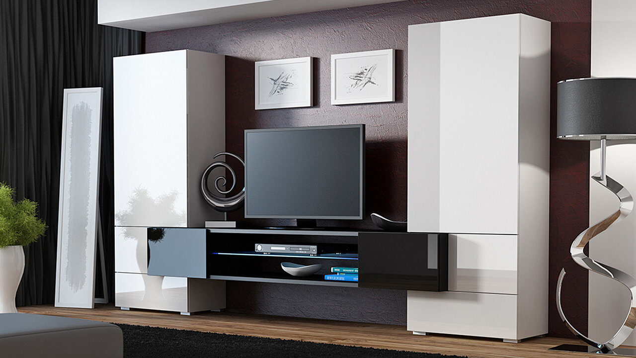 Гостиная 8 МДФ Белый DM635-6 / Белый Фасадный 0101 NEW 278x46x162 см, белый, белый фасадный Дом мебели для вас