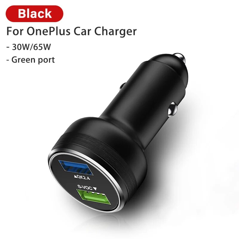 Автомобильное зарядное устройство с двумя USB-портами, 65 Вт, 30 Вт Black 65W