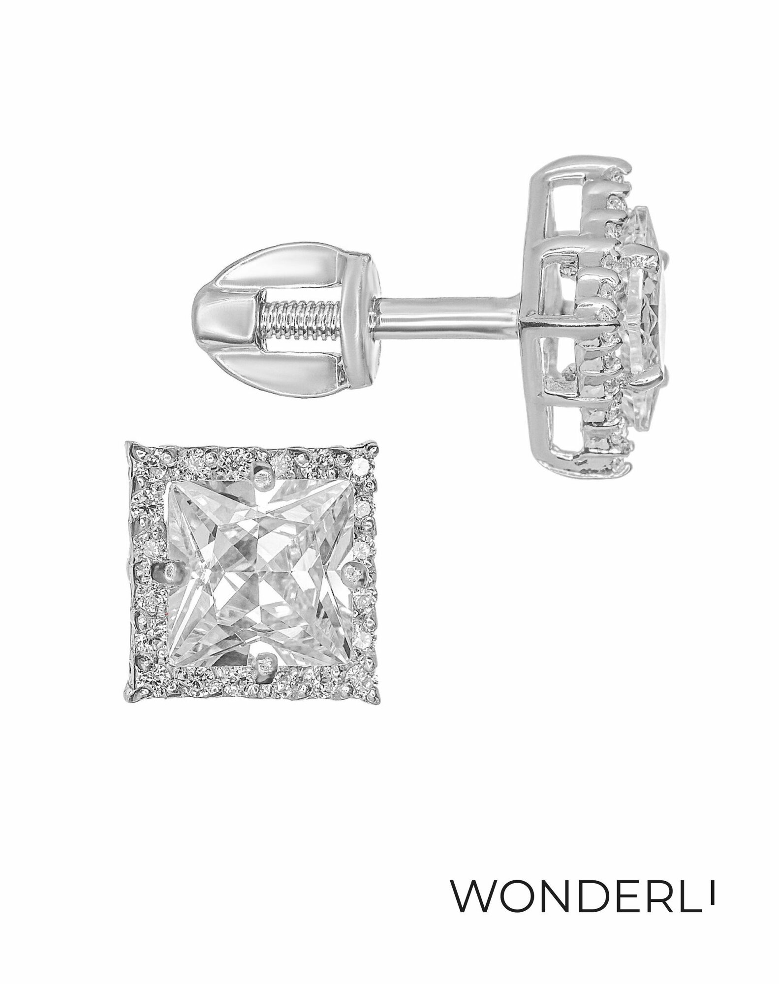 Серьги пусеты WONDERLI, серебро, 925 проба, родирование, фианит