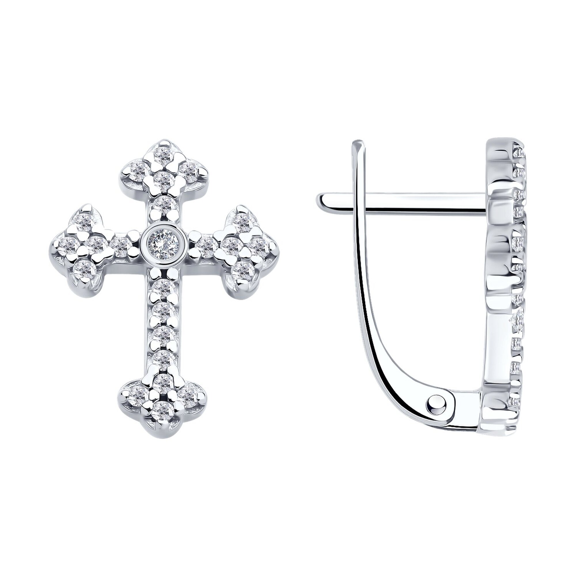 Серьги, серебро, 925 проба, родирование, фианит