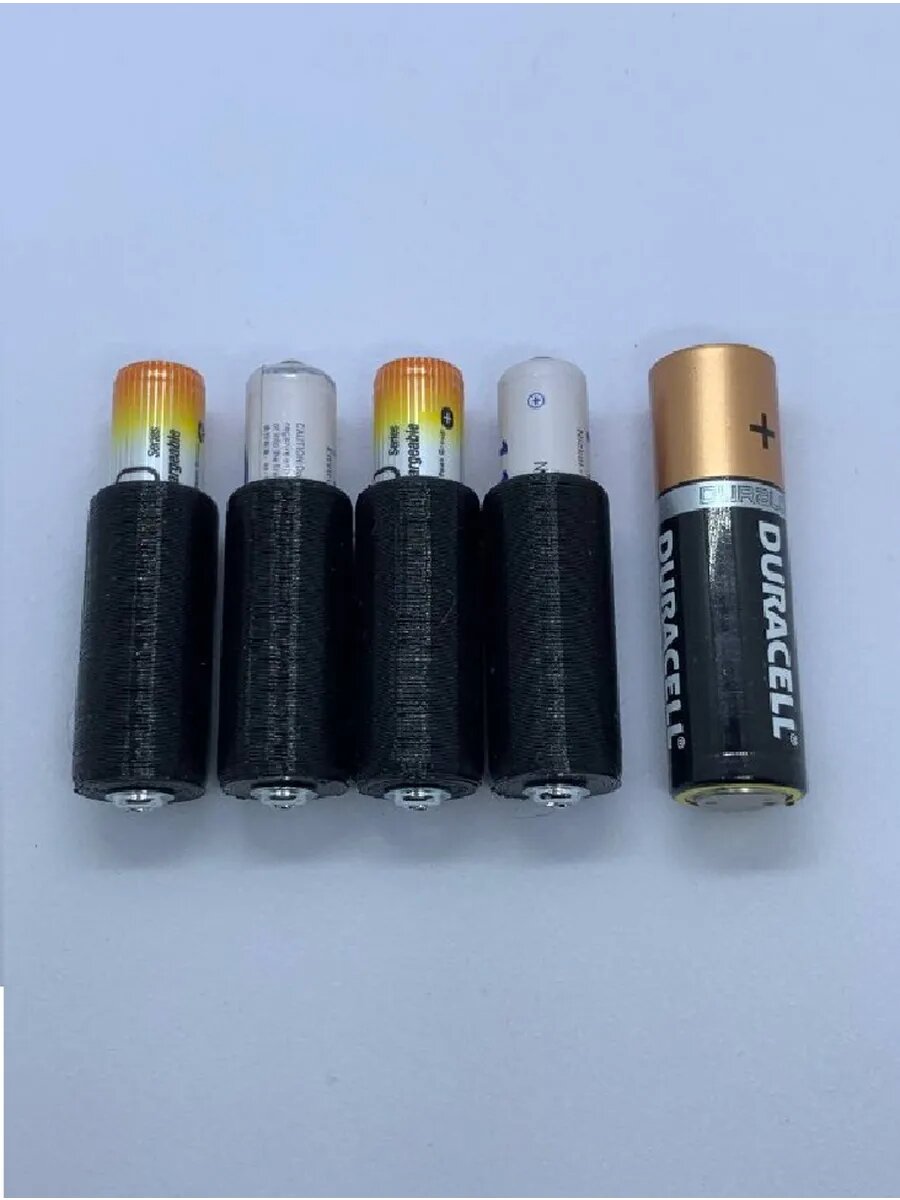 Переходник батареек "AAA-AA", 3D печать, для облегчения веса устройств, комплект 4 шт, чёрный цвет