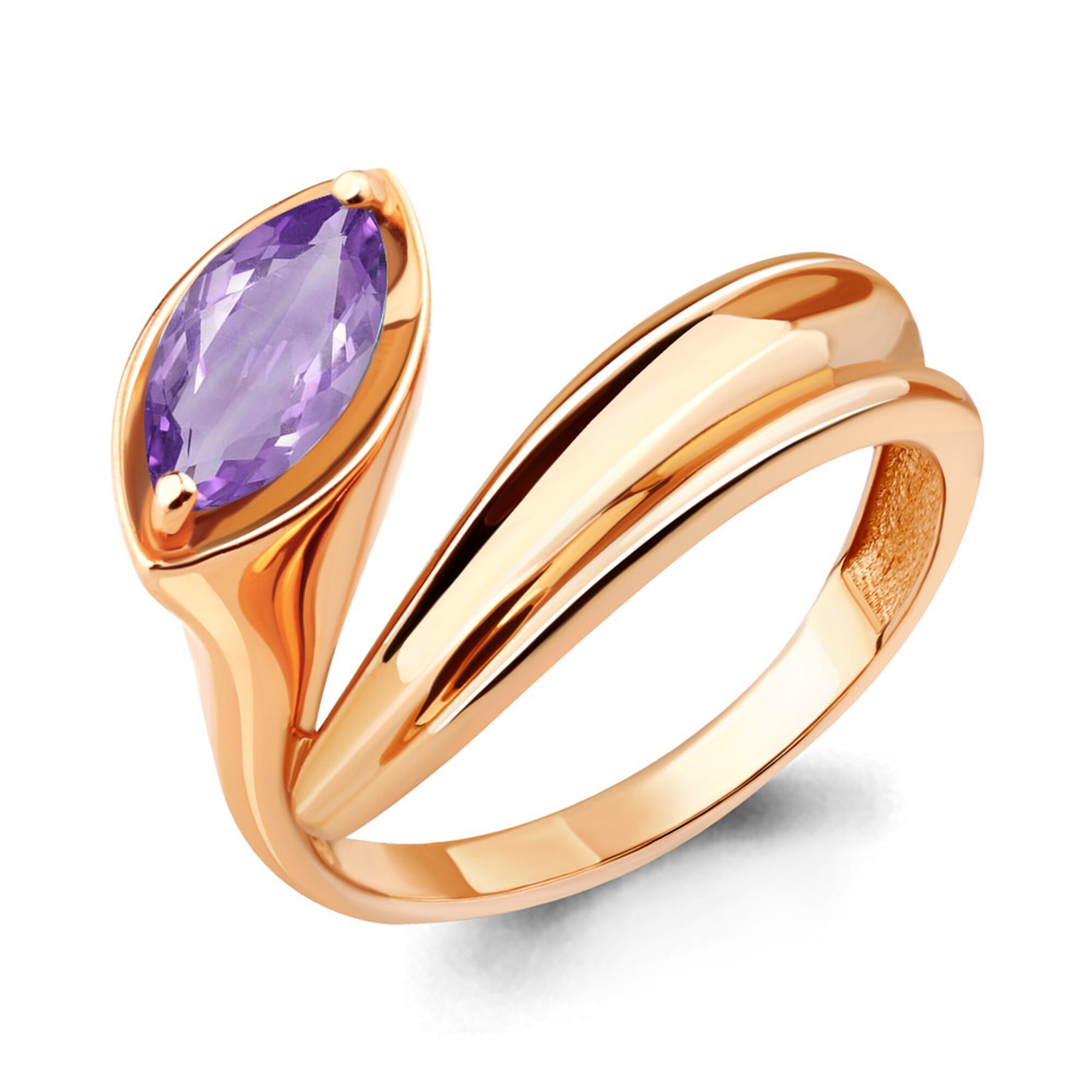 Кольцо, серебро, 925 проба, золочение, аметист