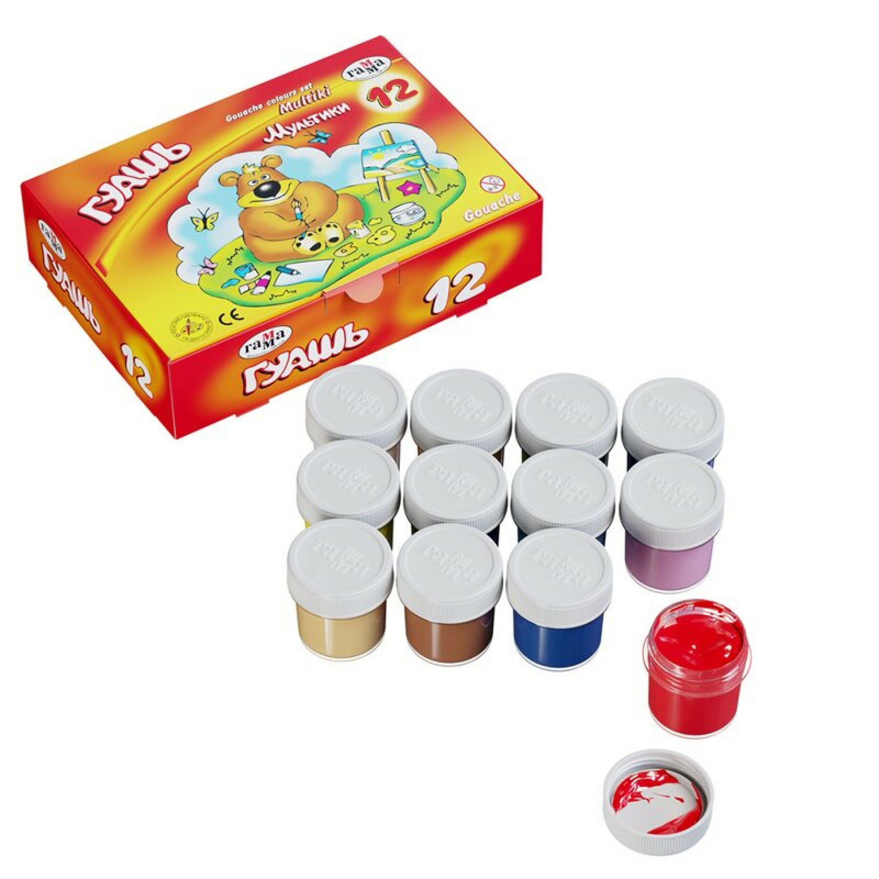 Гуашь гамма Мультики 12 цветов 20мл, баночки в картонной упаковке
