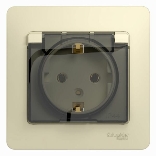 Systeme Electric Glossa Бежевый, Розетка с заземлением со шторками с крышкой, IP20, GSL000246