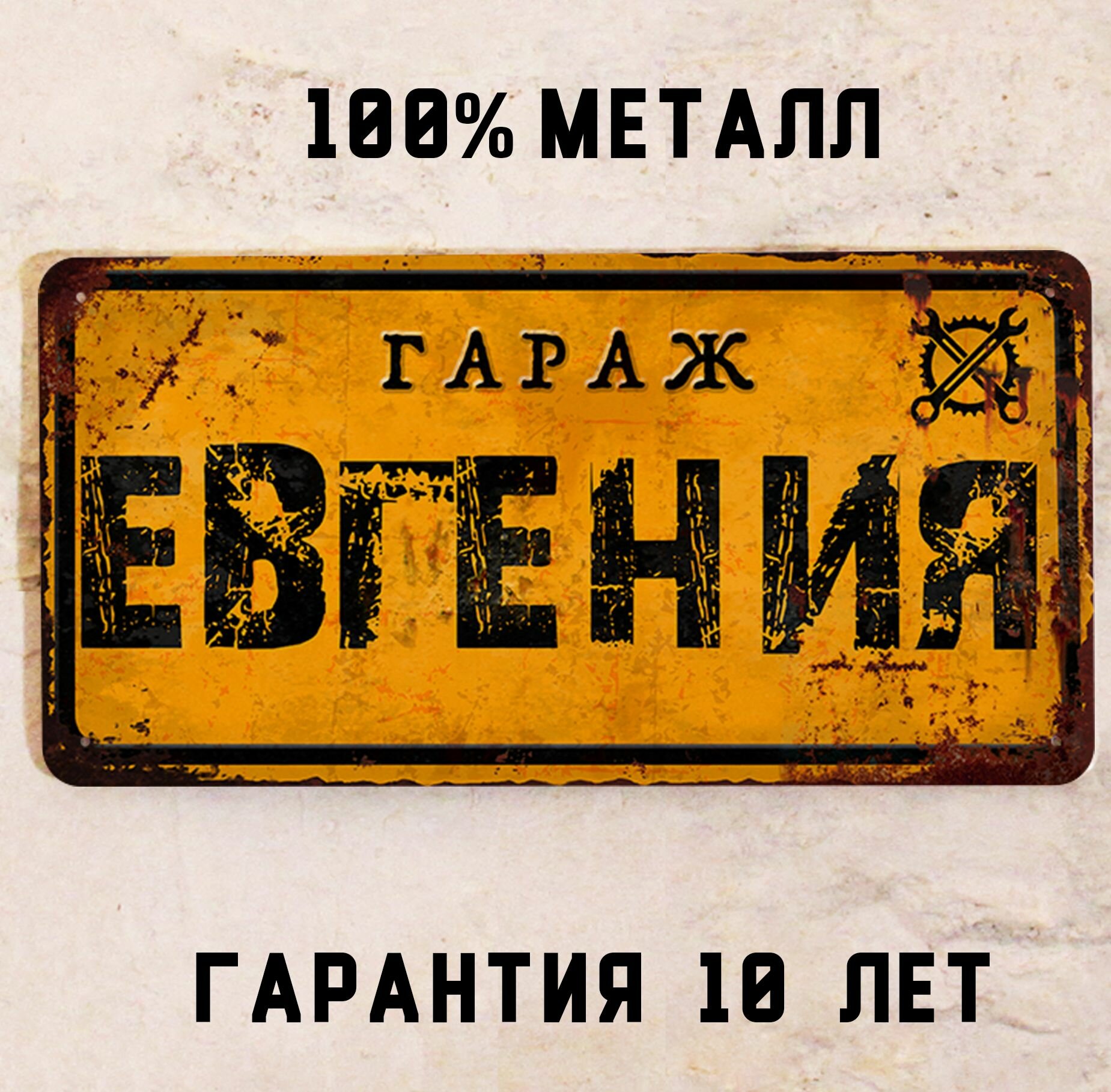 Металлическая табличка с именем Евгения для гаража, подарок мужчине в гараж, металл, 15х30 см.