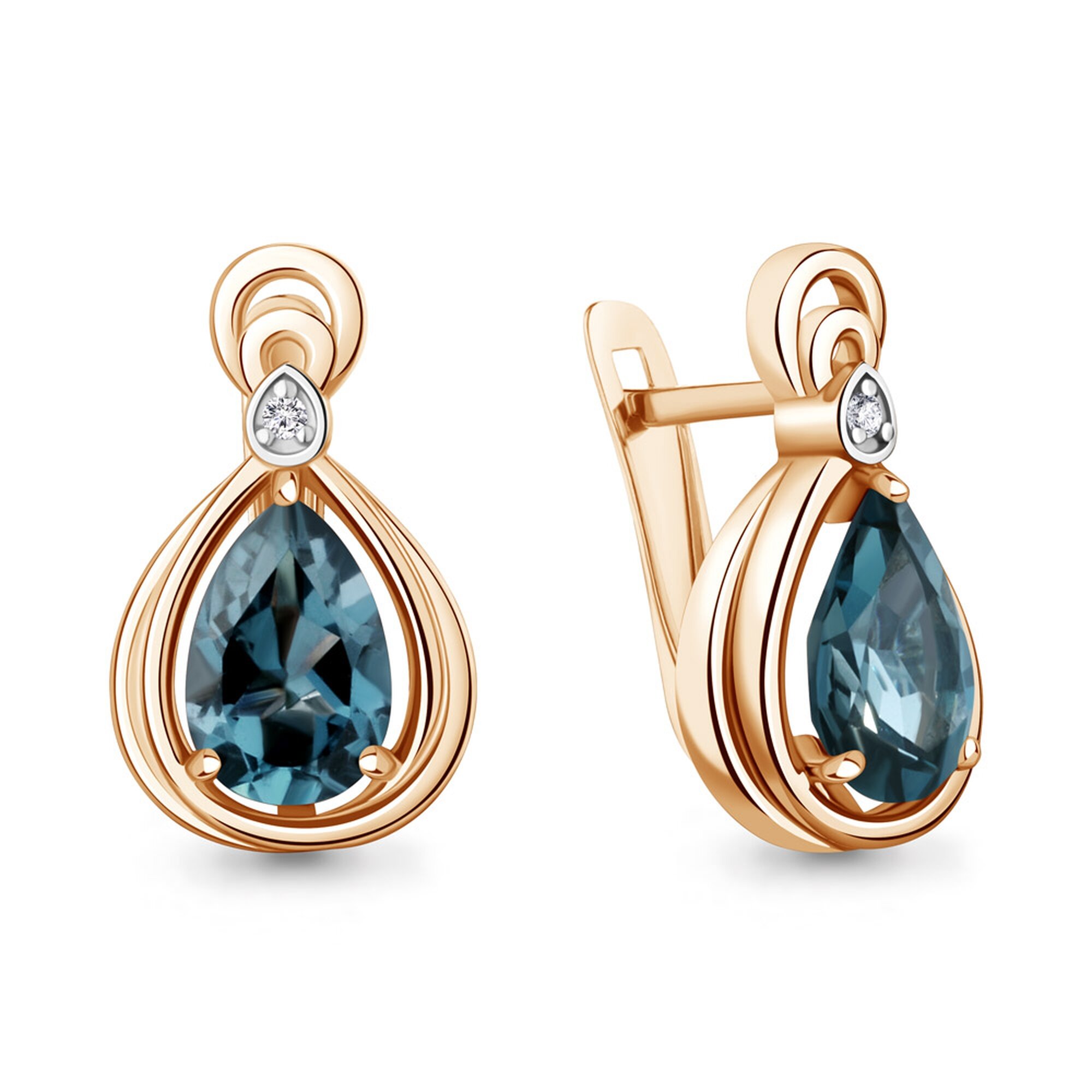 Серьги, серебро, 925 проба, золочение, Лондон топаз, фианит