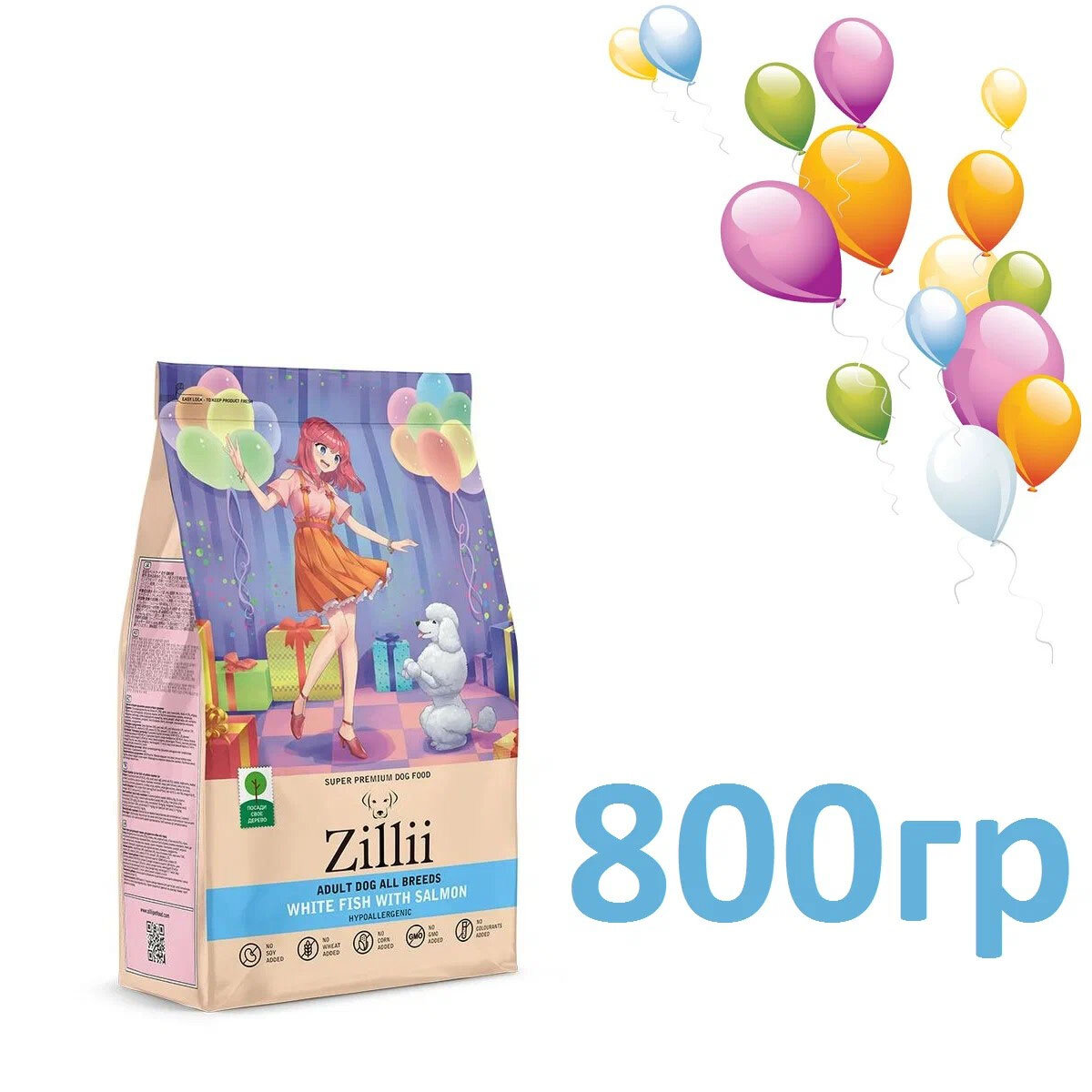 Zillii Adult Dog сухой для взрослых собак Белая Рыба с Лососем 800г