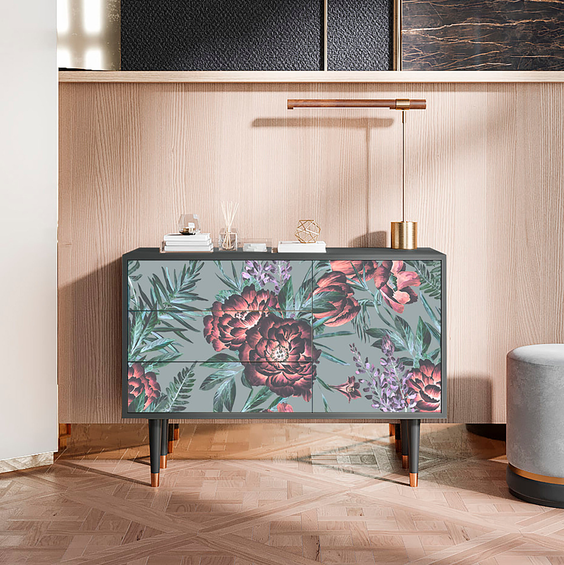 Комод - STORYZ - S3 Light Peonies, Размер - 115 x 84 x 41 см, Цвет корпуса - , Антрацит