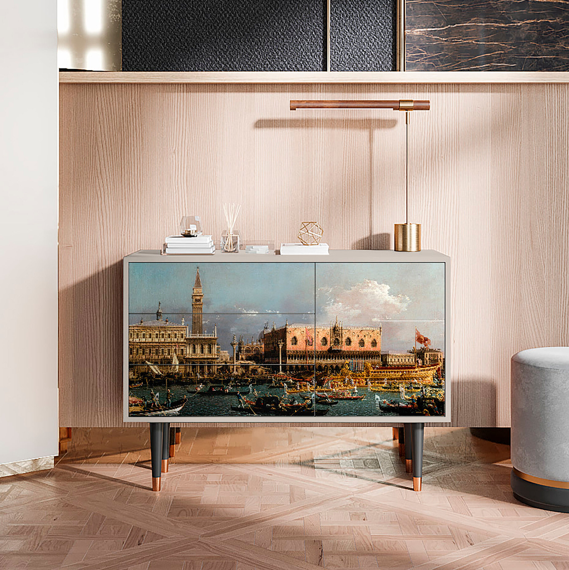 Комод - STORYZ - S3 The Bucintoro at the Molo on Ascension Day by Canaletto, Размер - 115 x 84 x 41 см, Цвет корпуса - , Сатин