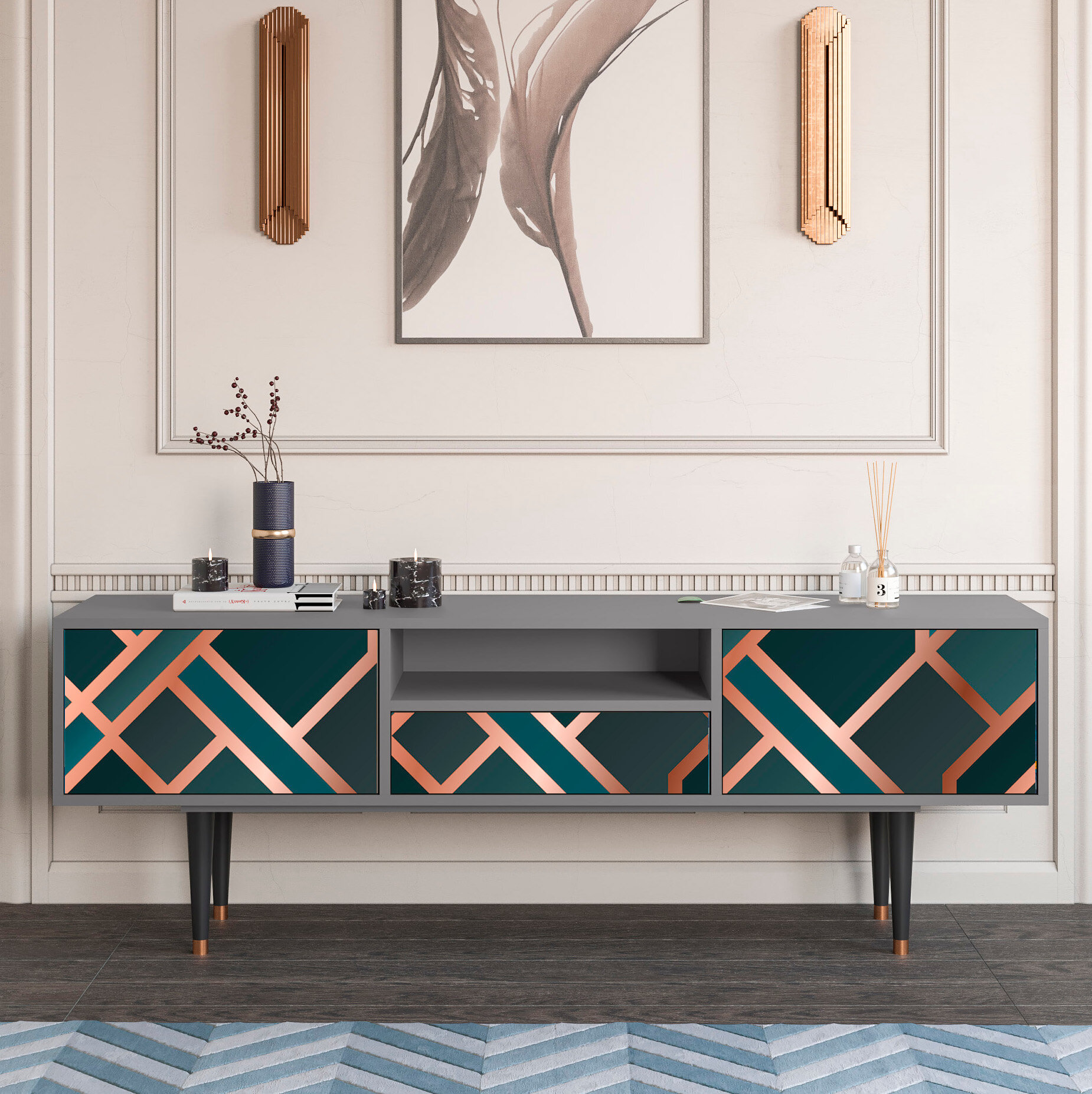 ТВ-Тумба - STORYZ - T6 Bronze Crossroad, Размер - 170 x 69 x 41 см, Цвет корпуса - , Серый