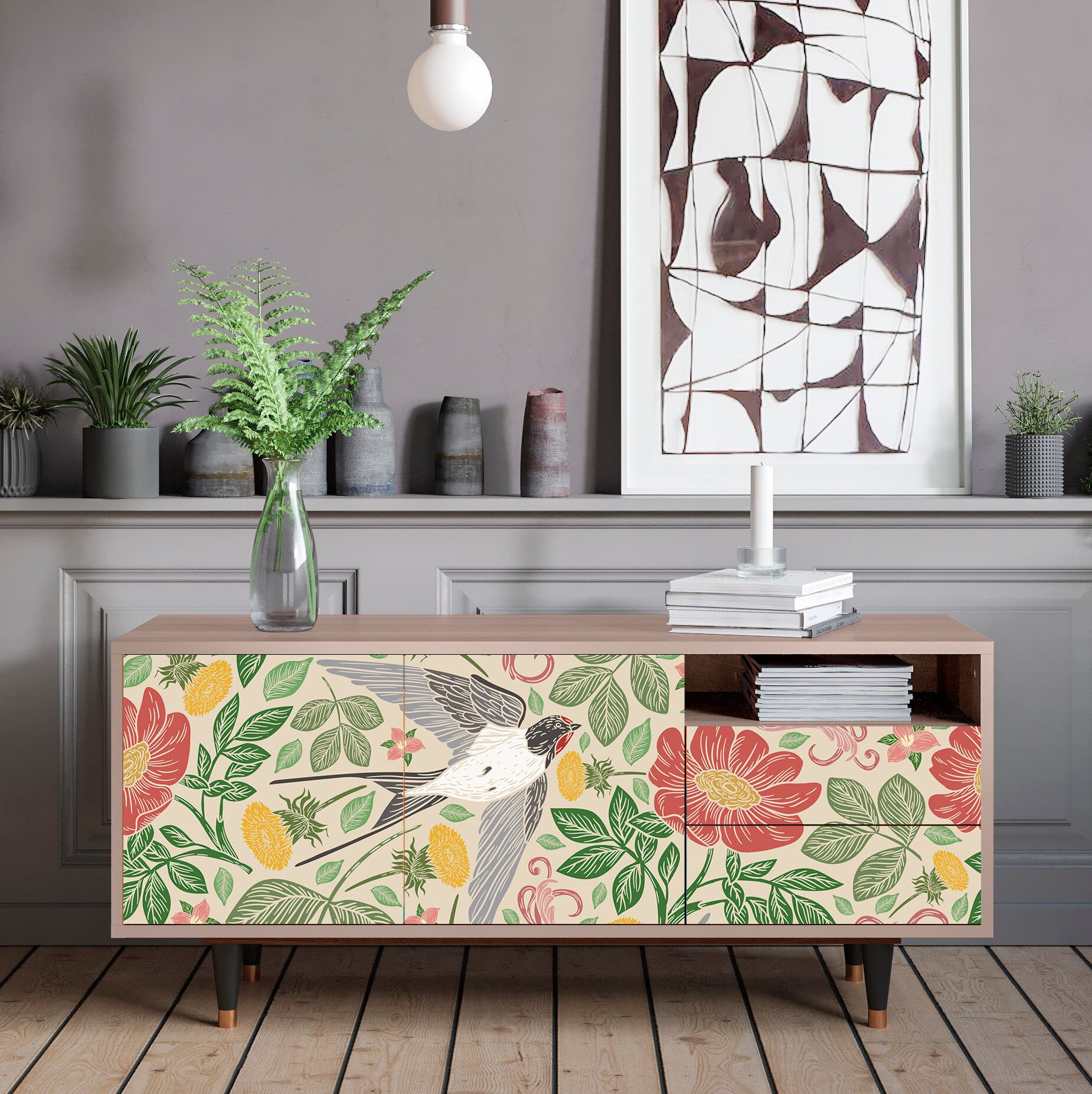 ТВ-Тумба - STORYZ - T7 Spring Swallow, Размер - 125 x 56 x 41 см, Цвет корпуса - , Бежевый