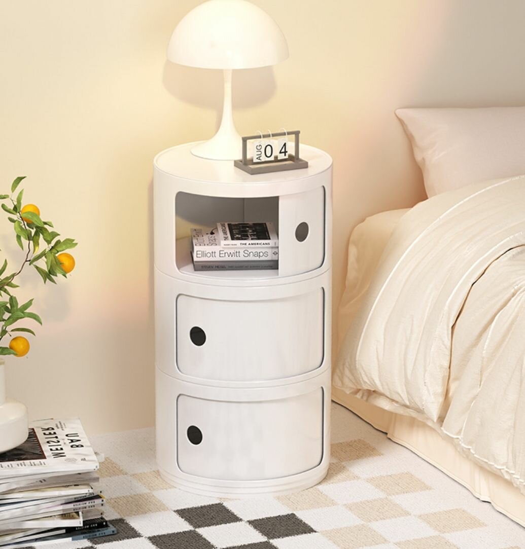 Тумба, Пластиковая Прикроватная Тумбочка, Круглая, С Ящиками, Штабелируемая