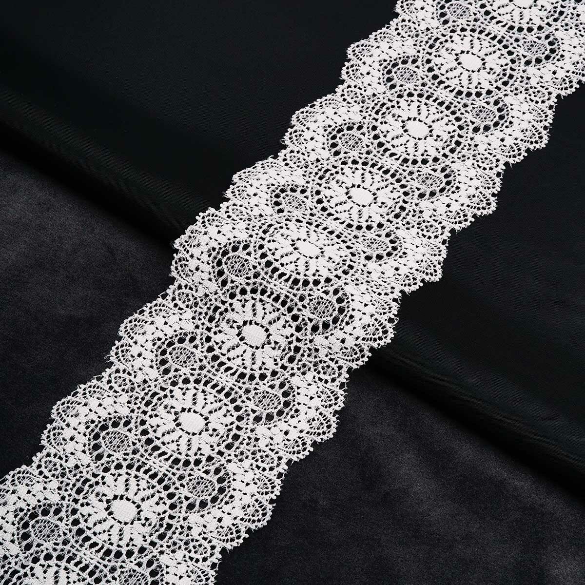 Кружево эластичное средней ширины, 8 см × 13,72 м, белое, для декоративной отделки, Айрис