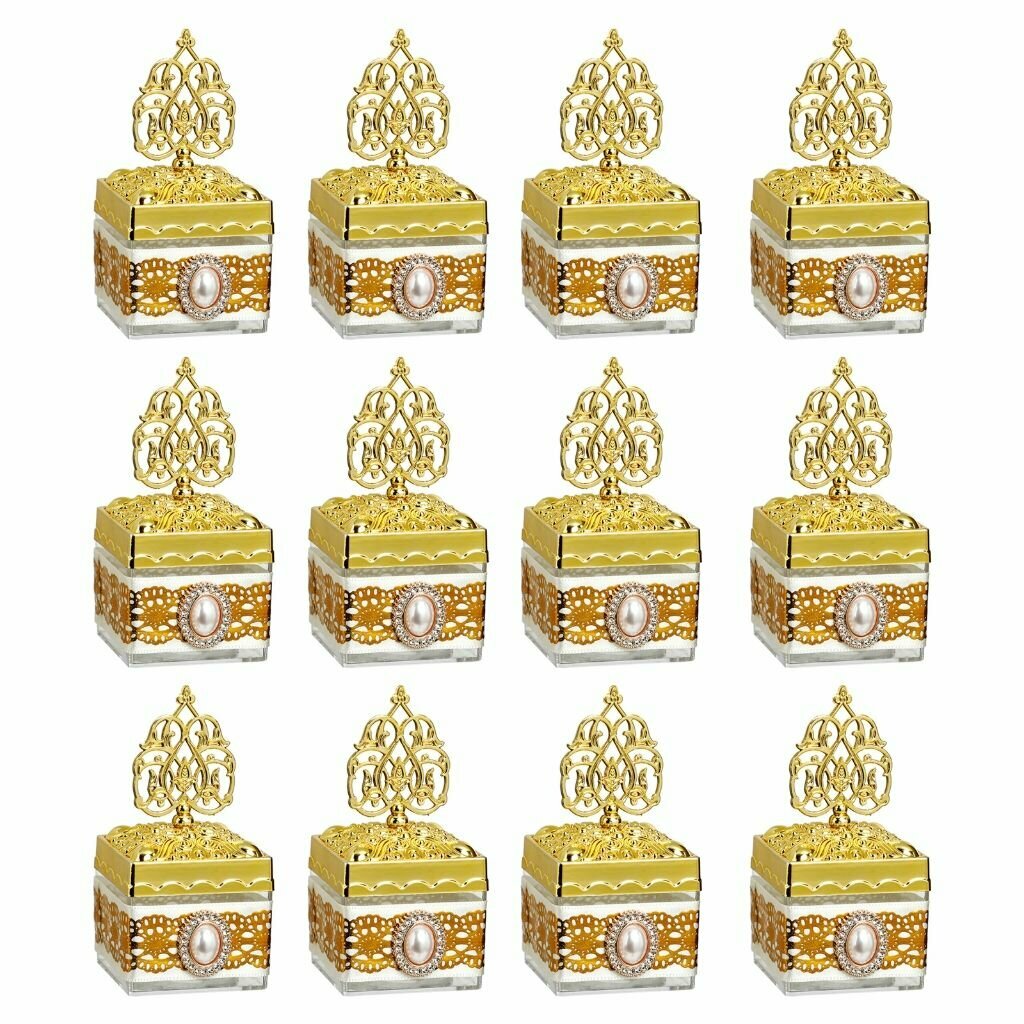 12 шт, коробка конфет для детского душа, золотые пластиковые свадебные подарочные коробки, контейнер хранения шоколадных украшений, вечерние сувениры