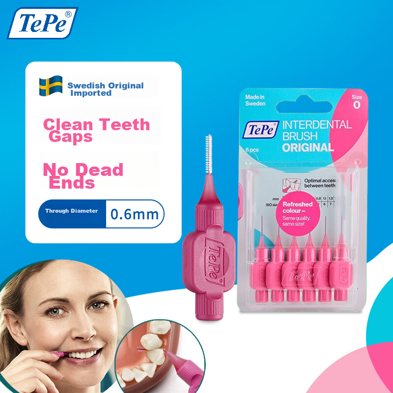 Tepe Swedish Imported Interdental Brush, Orthodontic Floss Pick, Type I (0.4mm), Pink, for Cleaning Gaps between Teeth