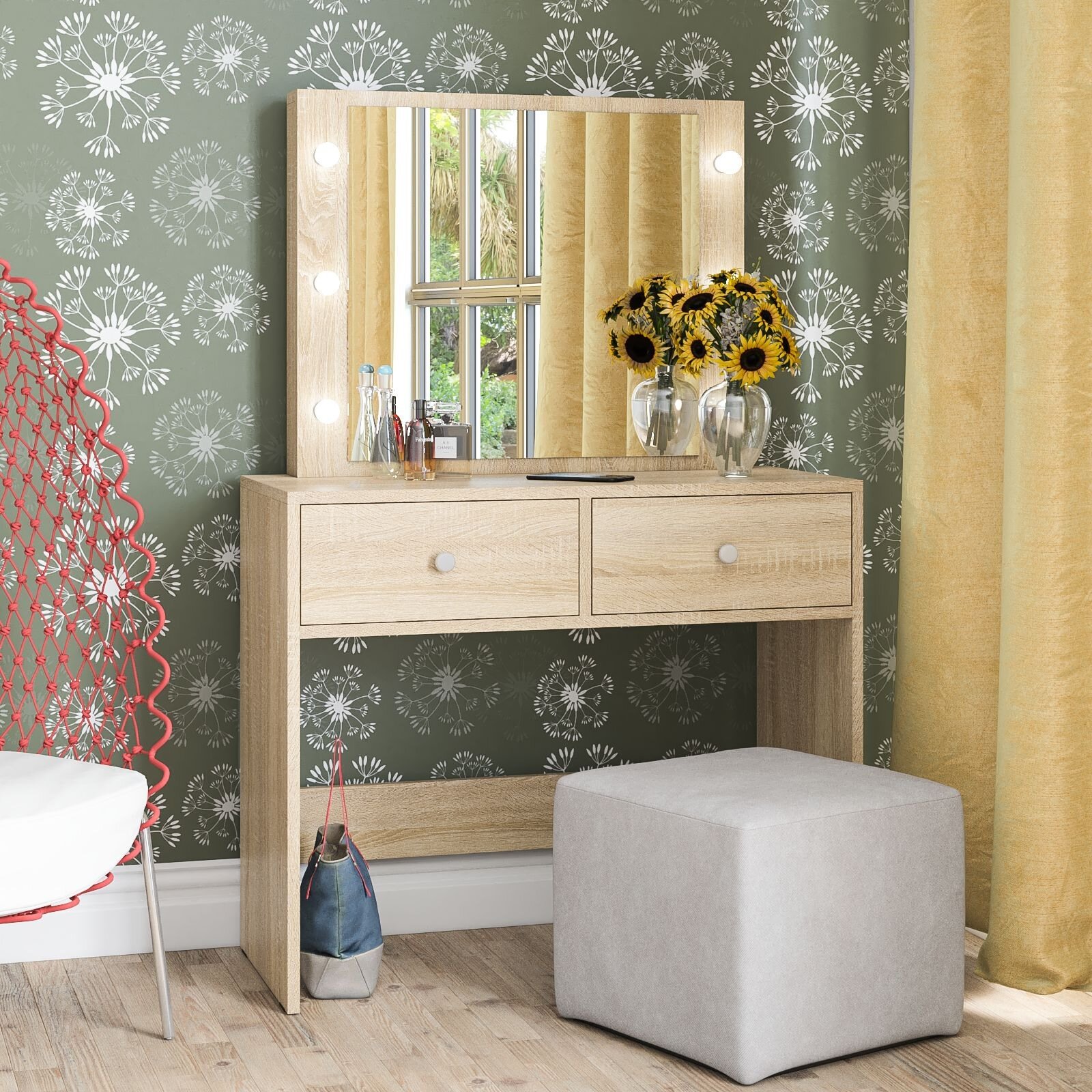 Стол туалетный РВК СТ-5 с подсветкой, дуб сонома, ШхГхВ 90х40х136 см