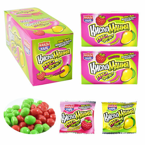 Жевательные конфеты "Кисломания дабл фрукт" малина и манго, 14 г, канди клаб, CHW042-3