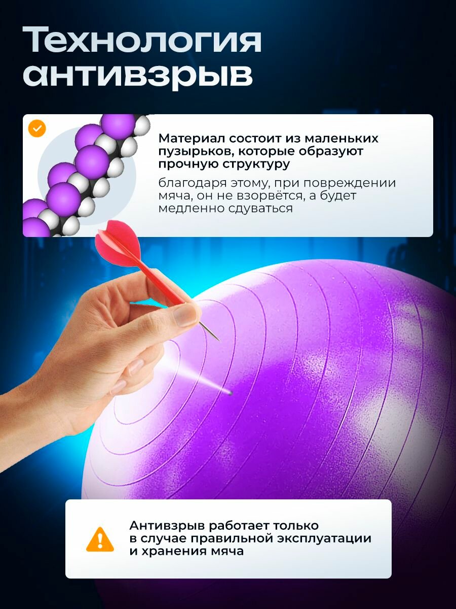 Фитбол, мяч для фитнеса, надувной, 75 см, фиолетовый