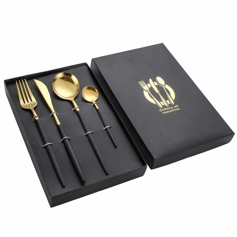 Набор западных столовых приборов, вилок и ложек из нержавеющей стали из 4 предметов в подарочной коробке