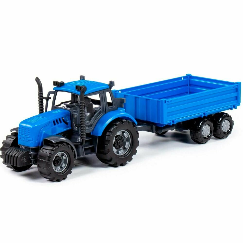 Трактор "Прогресс" с бортовым прицепом, детская инерционная машинка для мальчика, пластиковая машинка-игрушка для сюжетно-ролевых игр, в коробке, цвет синий
