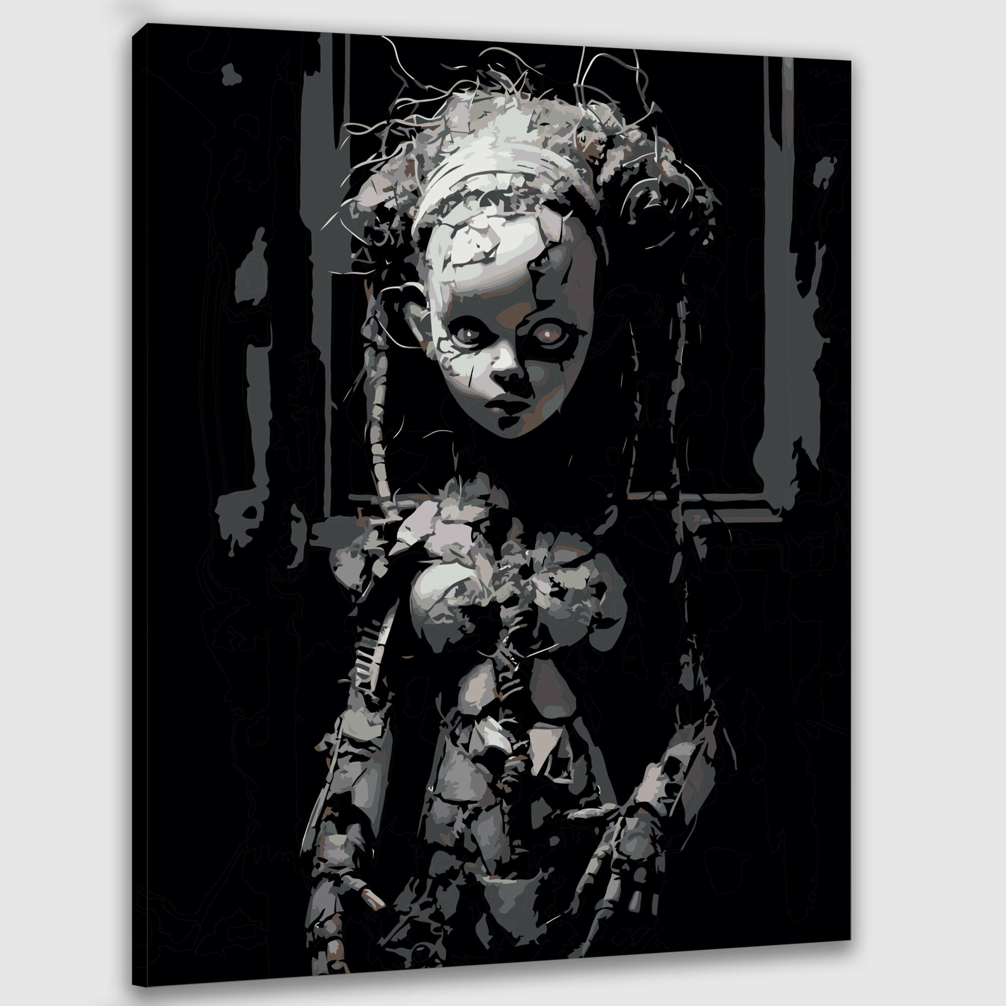 Картина по номерам 40x50 см, кукла, смешанная техника, демонические черты, скульптура, живопись, цифровые манипуляции