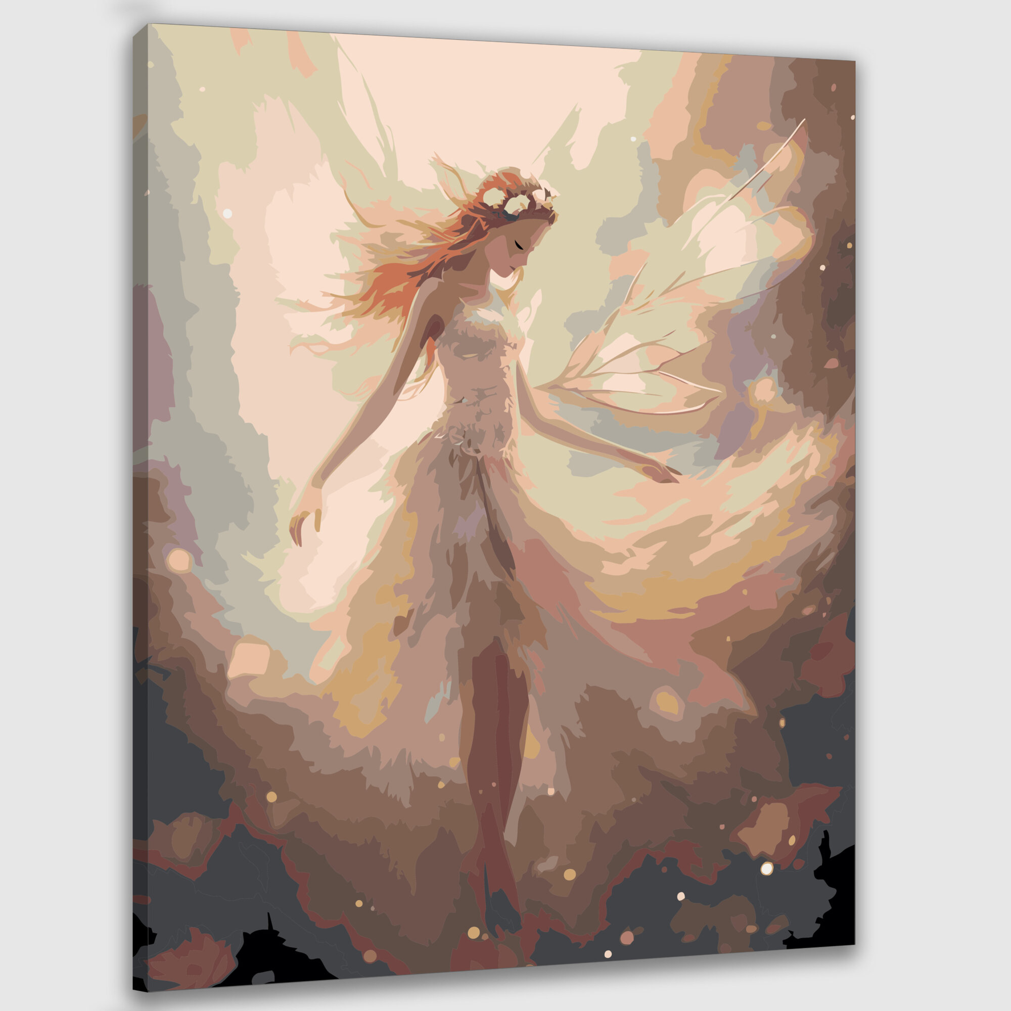 Картина по номерам 40x50 см, фея, крылья, поле, цветы, краски, жизнь, пастельные тона, сказочная атмосфера, присутствие