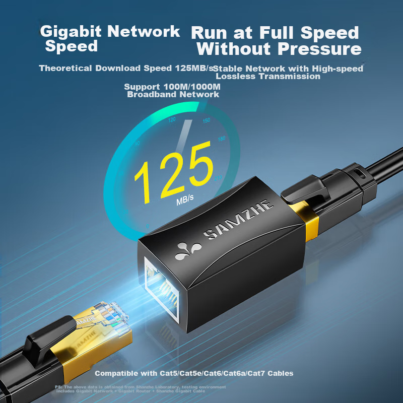 SAMZHE Network Cable Coupler Adapter, Gigabit Network Extension Connector Converter, RJ45 Network Port Straight-Through Head Crystal Head Module, Suitable for Cat5/6/7 Network Cables, Single 101BK