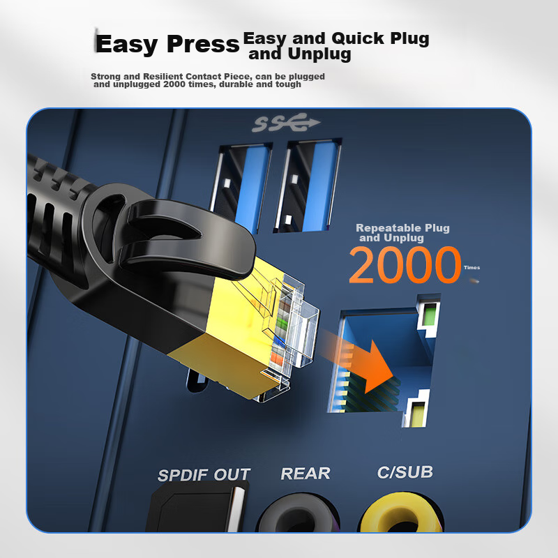 Akihabara Category 7 Shielded Network Cable with Gold-Plated Crystal Connectors, Engineering-Grade 10 Gigabit Network Cable, Computer Broadband Home Flat Patch Cord, 3 Meters, Black, QS5178A