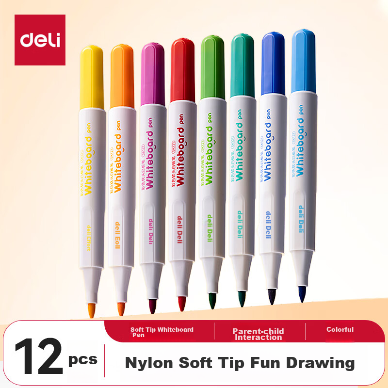 Deli Children's Colorful Whiteboard Marker Set, Teacher-Recommended for Developing Intelligence, Easy to Erase, Children's Doodling And Drawing, 12 Pieces/box, SK121