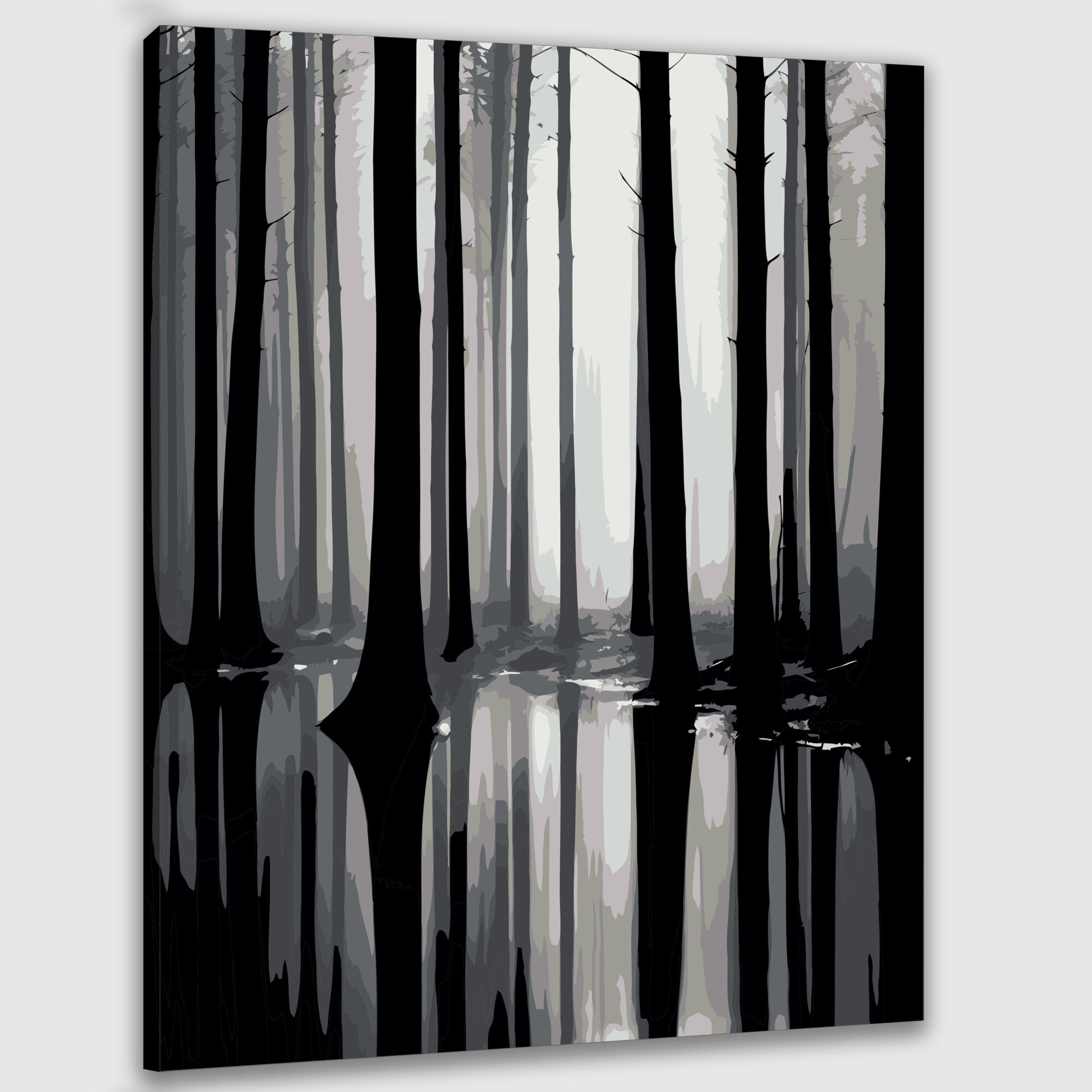 Картина по номерам 40x50 см, черно-белая фотография, лес, деревья, тишина, утренний туман, монохромная палитра, тени