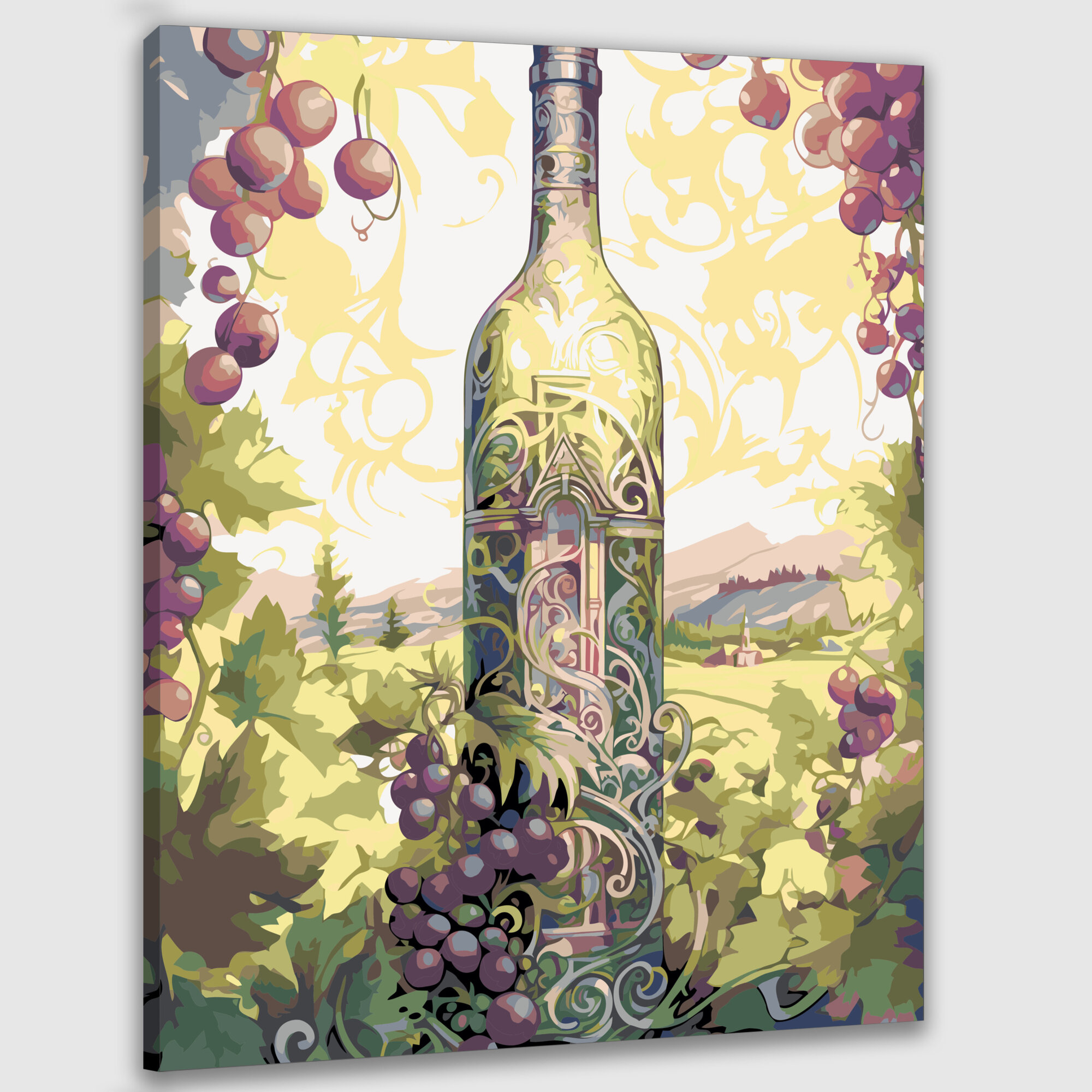 Картина по номерам 40x50 см, волшебное вино, акварельная иллюстрация, пастельные тона, мягкие мазки кисти