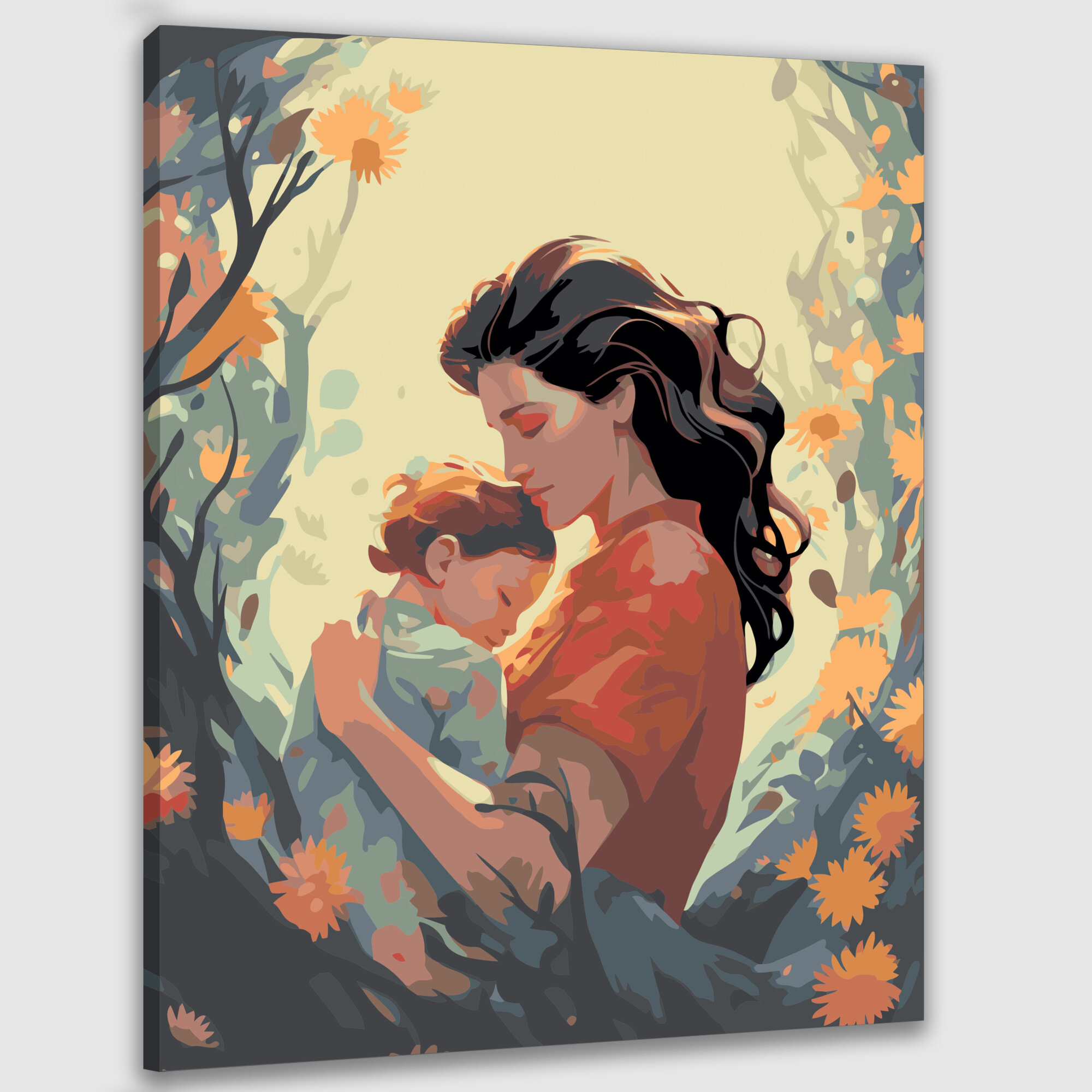 Картина по номерам 40x50 см, мать, ребенок, причудливая обстановка, сказочная, яркие цвета, игривая композиция, радость