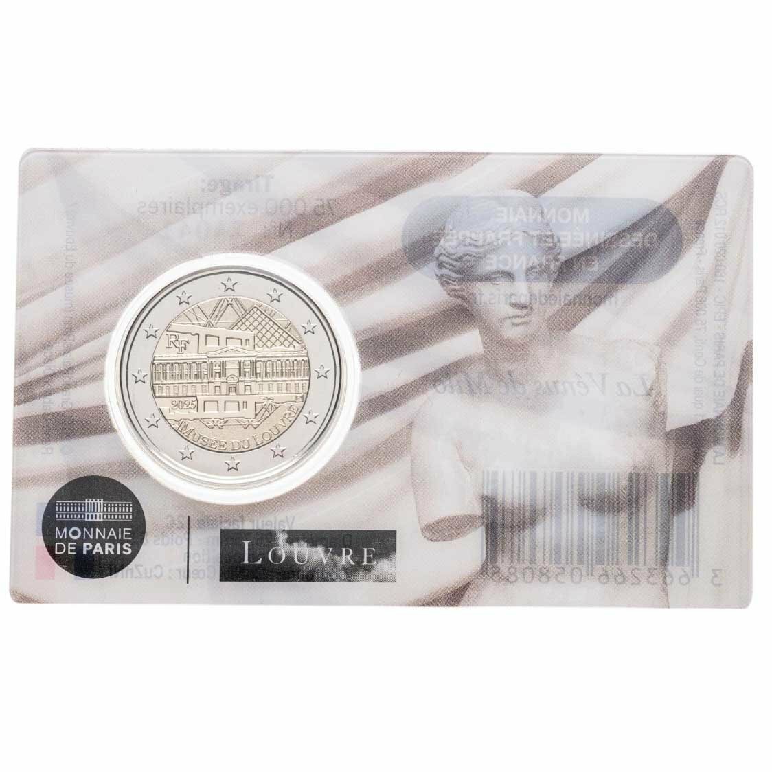 Франция 2 евро 2025 "Лувр" тип 3, Биметалл, в сохранности UNC