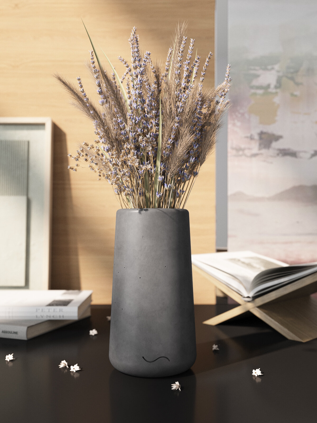 Декоративная ваза для сухоцветов Astrid mini, 7,5х7,5х14 см, бетон, графитовая матовая