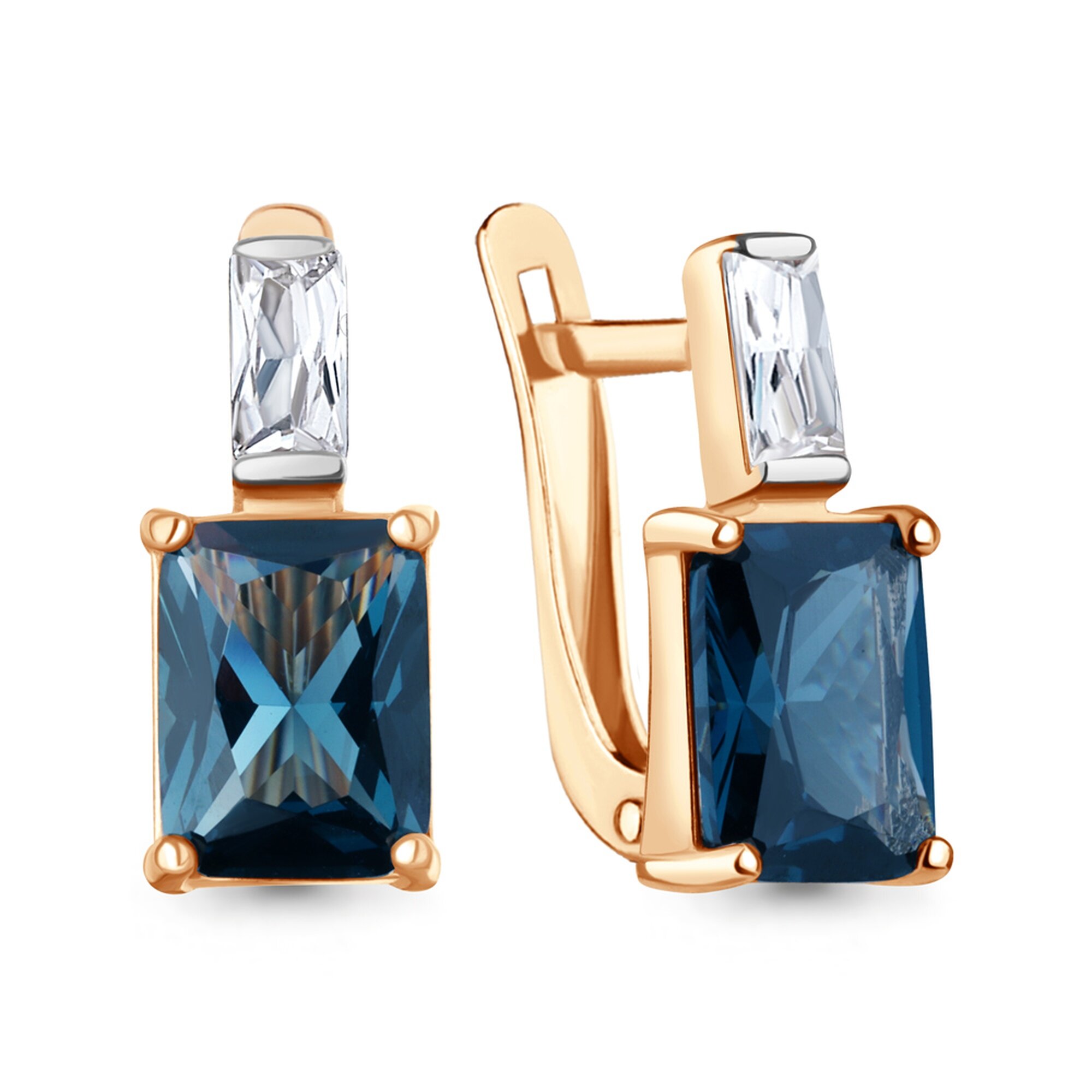 Серьги, серебро, 925 проба, золочение, фианит, Лондон топаз